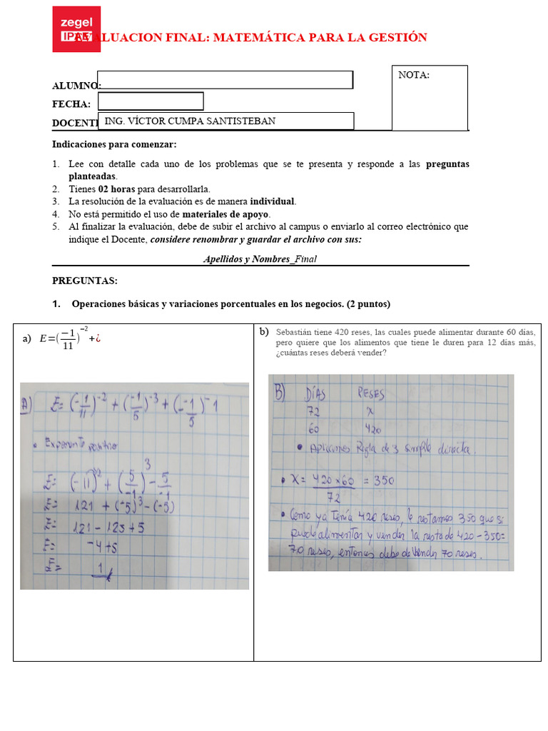 Gonzales Flores Eder Arturo-Examen Final | PDF | Linealidad | Ecuaciones