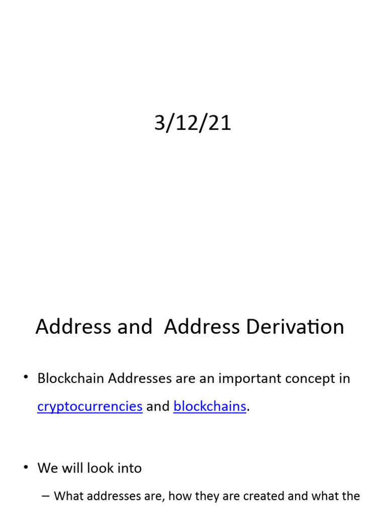 7 - Address and Address Derivation | PDF | Key (Cryptography) | Public ...