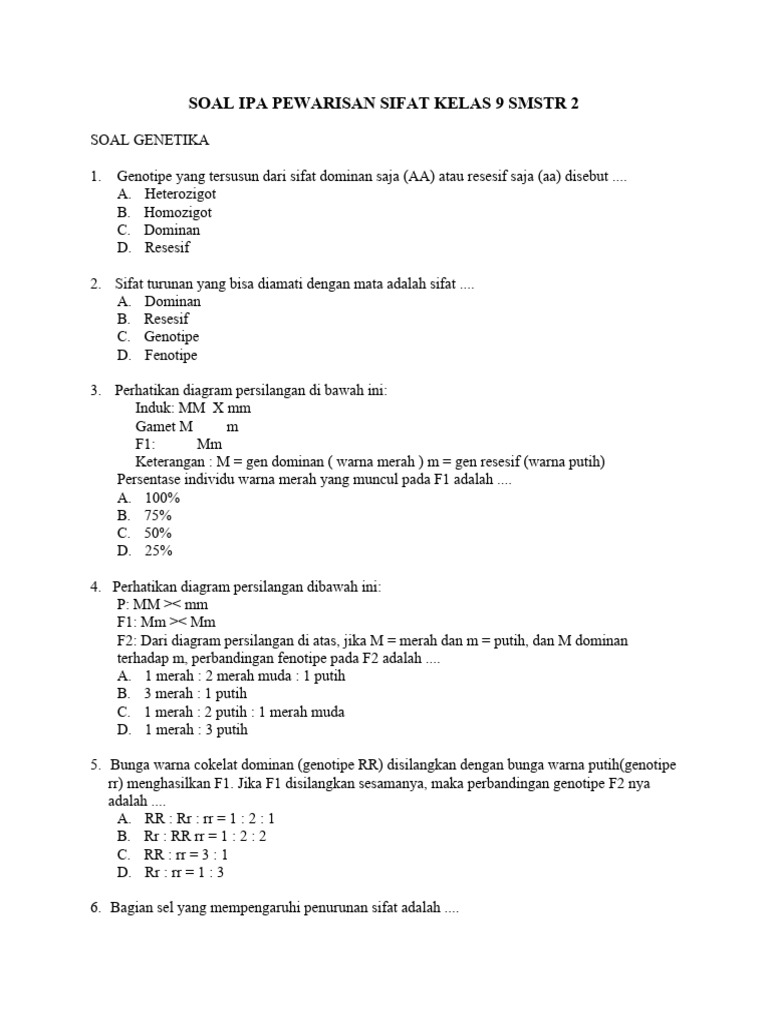 Soal Ipa Pewarisan Sifat Kelas 9 SMSTR 1 | PDF
