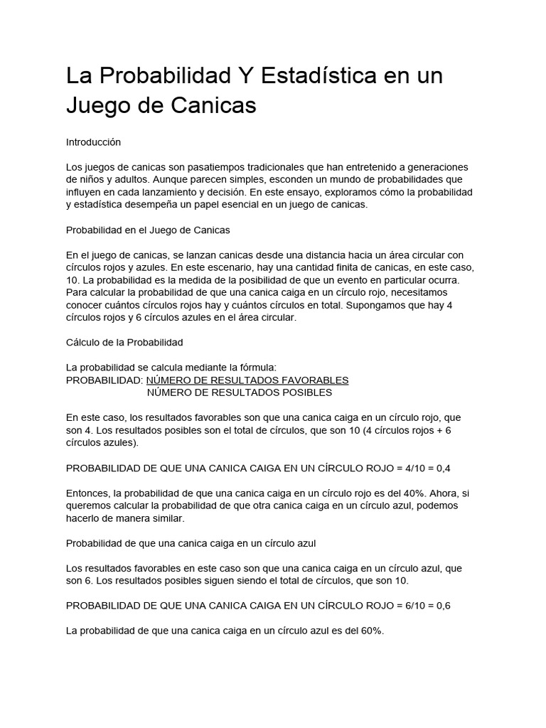 Probabilidad y Estadística en Canicas | PDF