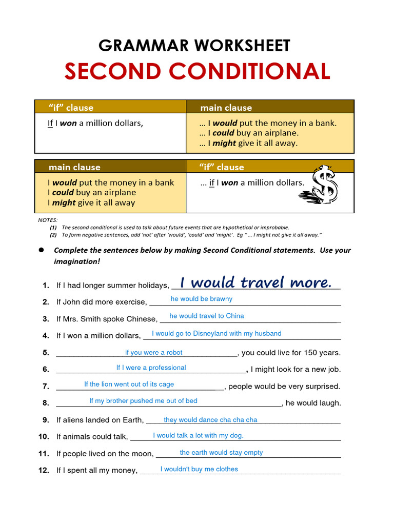 Second Conditional Exercises Worksheet | PDF | Grammar | Linguistics