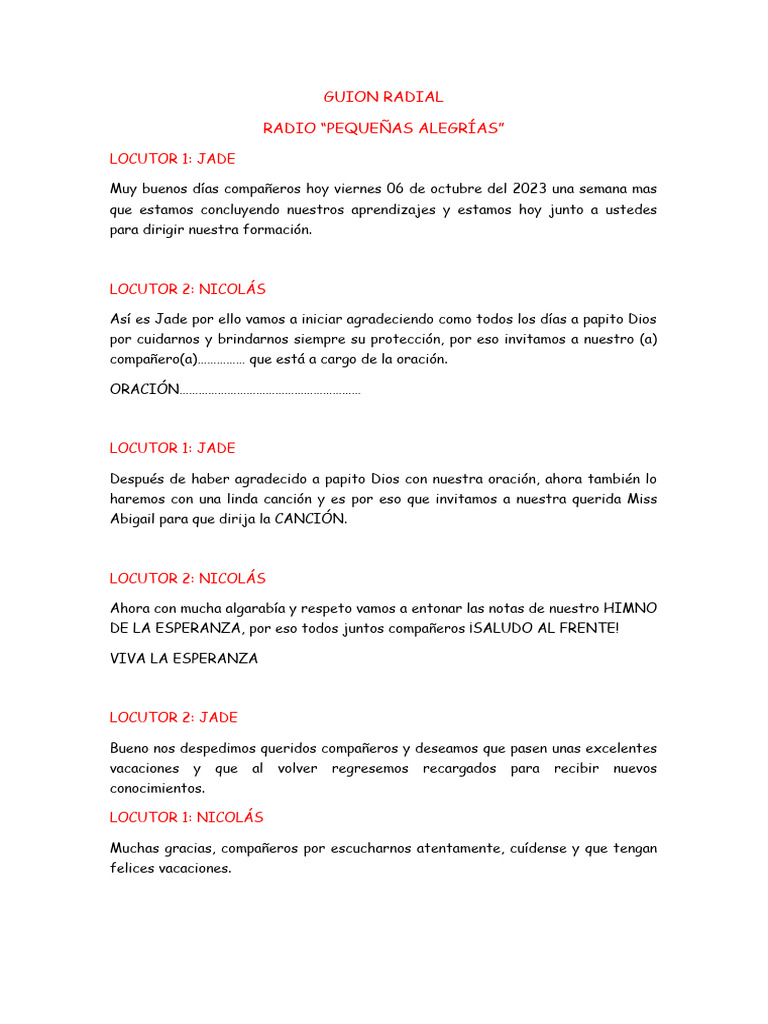 Guion Radial - Pequeñas Alegrías 636 | PDF