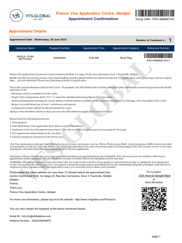 Vfs Global: France Visa Application Centre, Abidjan | PDF | Visa Inc ...