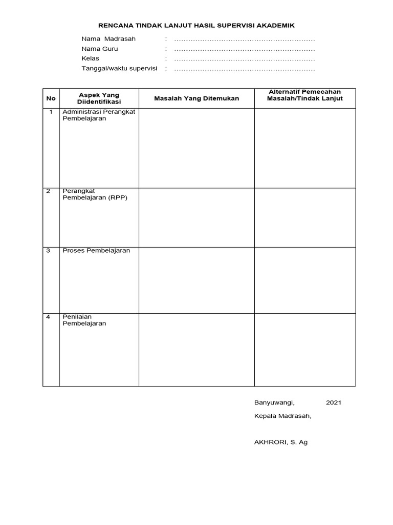 Format Rencana Tindak Lanjut Hasil Supervisi | PDF Format Rencana Tindak Lanjut Hasil Supervisi | PDF