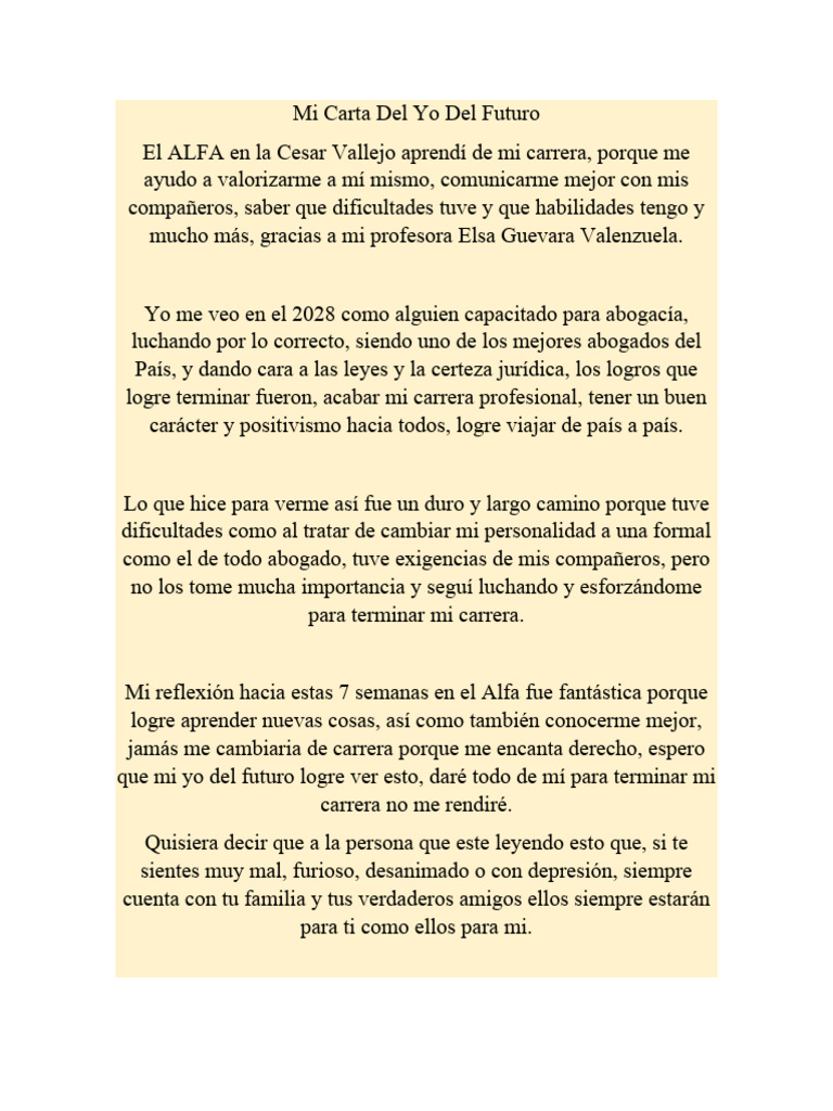Mi Carta Del Yo Del Futuro | PDF