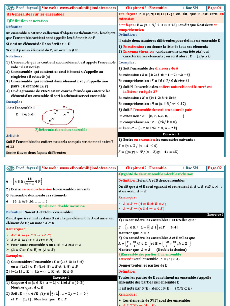 Cours Ensemble FF 1 Bac SM | PDF