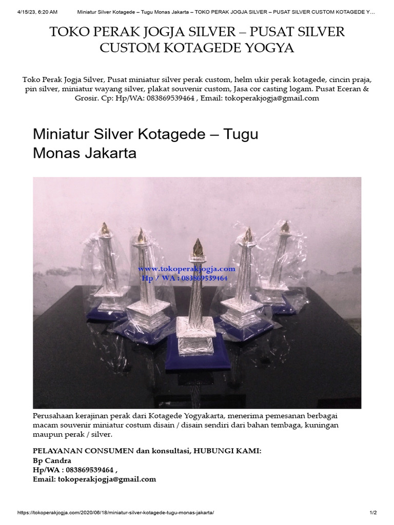 Miniatur Silver Kotagede – Tugu Monas Jakarta – TOKO PERAK JOGJA SILVER ...