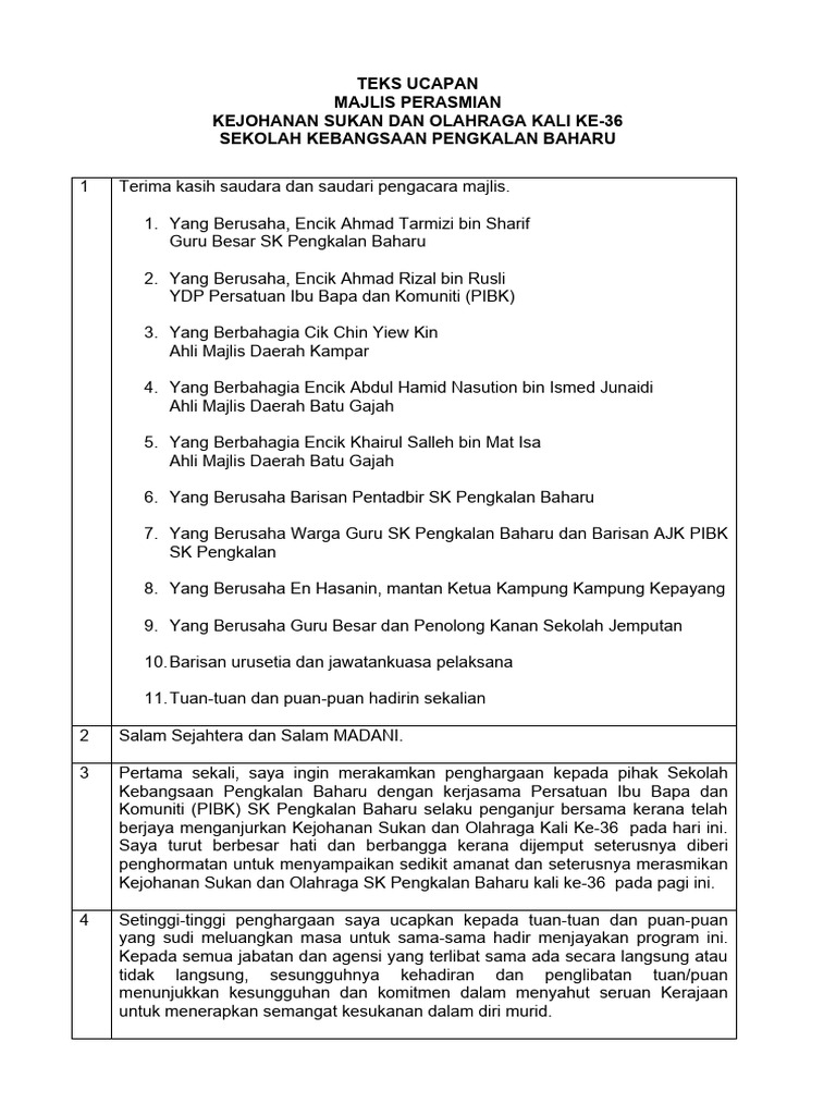 Teks Ucapan Perasmian Yb Sandrea | PDF