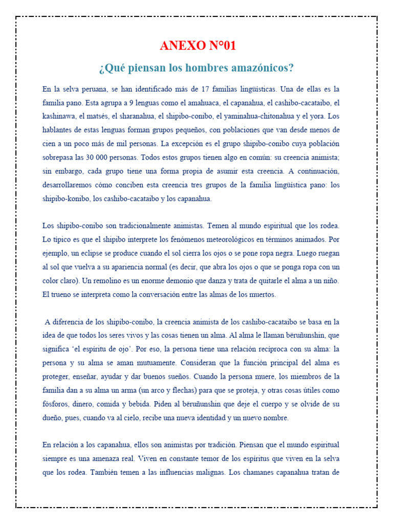 Creencias Animistas en la Amazonía Pano | PDF | Chamanismo | Alma
