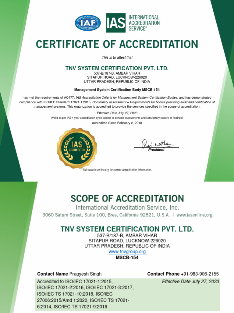 TNV System Certification ISO Accreditation | PDF