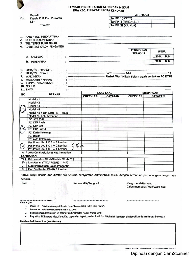 Lembar Pendaftaran Hendak Nikah | PDF Lembar Pendaftaran Hendak Nikah | PDF