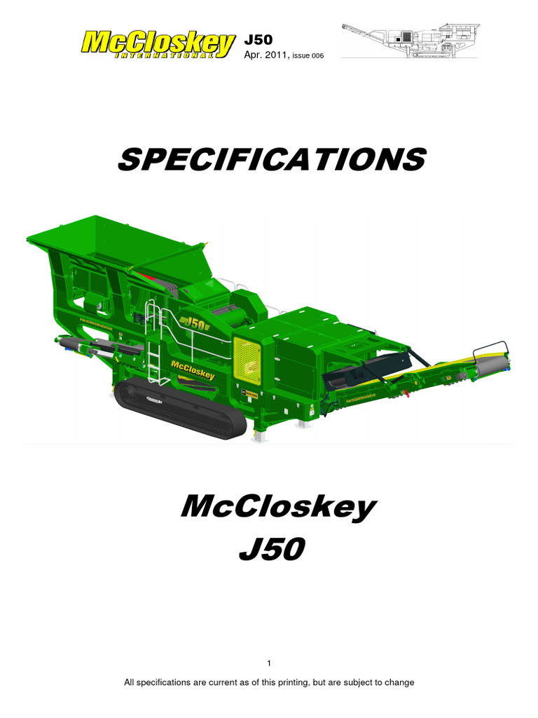 McCloskey J50 Technical Specification | PDF