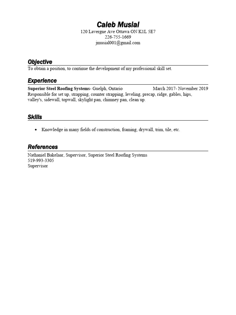 Caleb Musial: Objective Experience | PDF