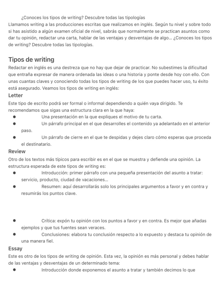 ¿Conoces Los Tipos de Writing Descubre Todas Las Tipologías | PDF ¿Conoces Los Tipos de Writing Descubre Todas Las Tipologías | PDF