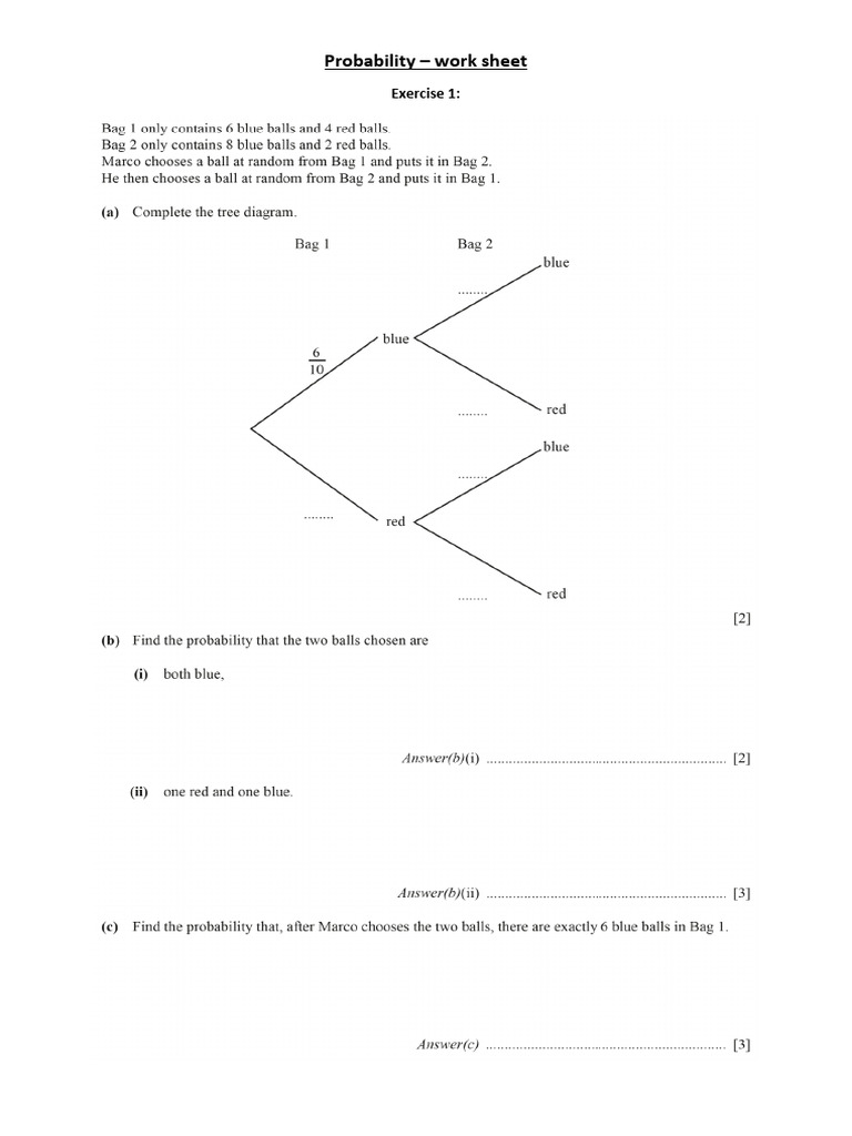 Probability - Work Sheet - 4°ESO | PDF
