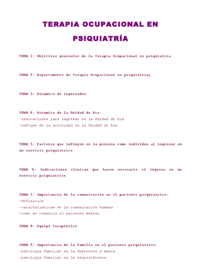 Terapia Ocupacional en Psiquiatría | PDF | Esquizofrenia | Terapia ...