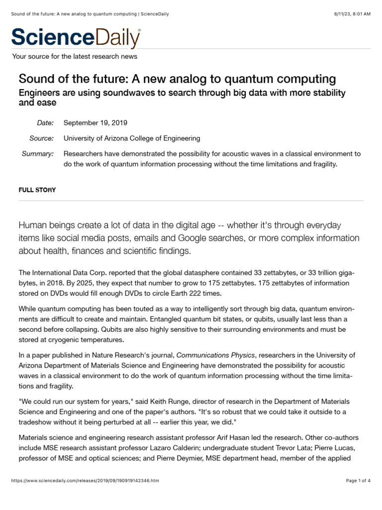 Sound of The Future: A New Analog To Quantum Computing - ScienceDaily ...