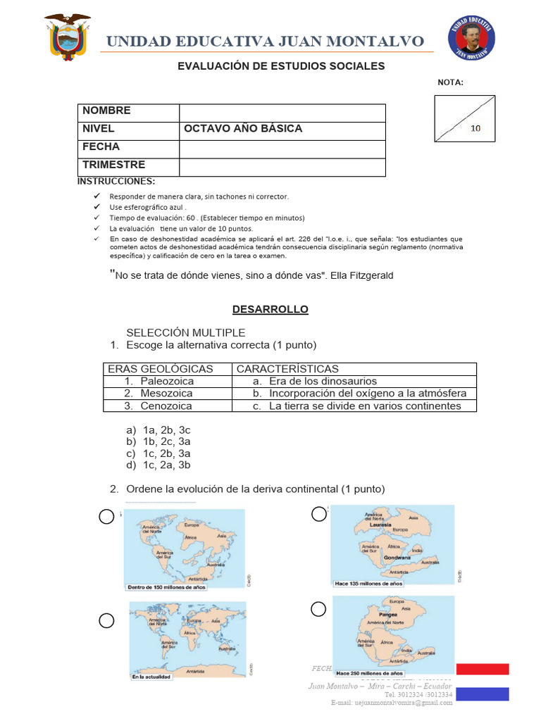 Evaluación Primer Trimestre de Estudios Sociales 8 | PDF | Tierra | Geografía Física