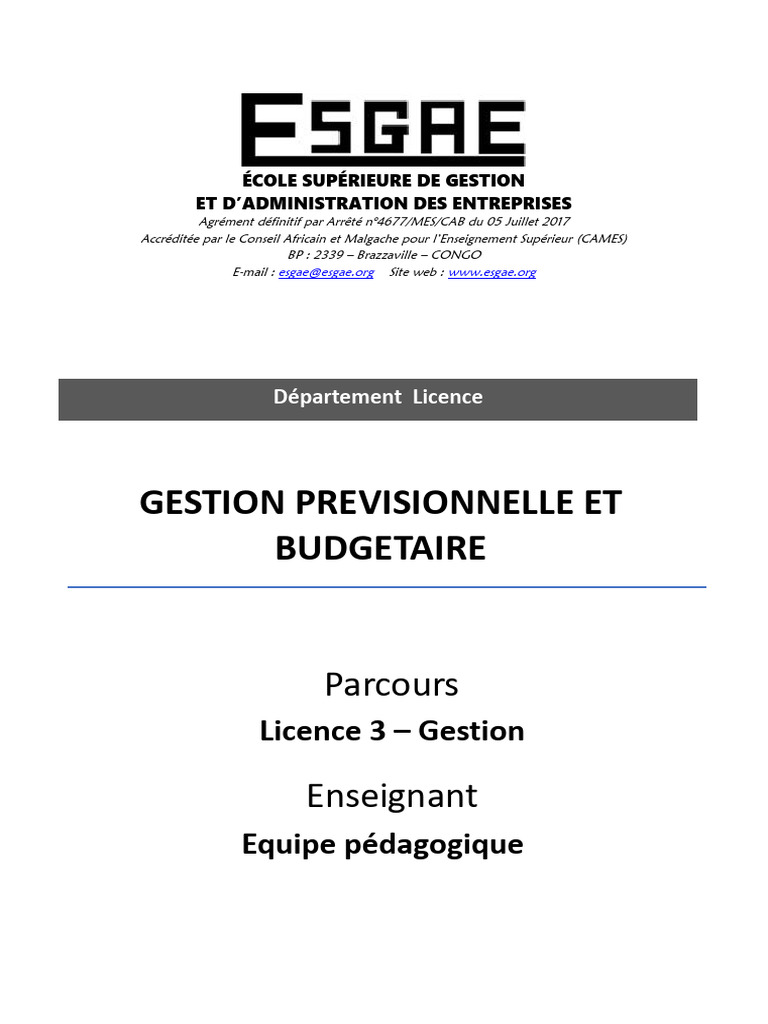 Gestion PrÃ©visionnelle Et BudgÃ©taire | PDF