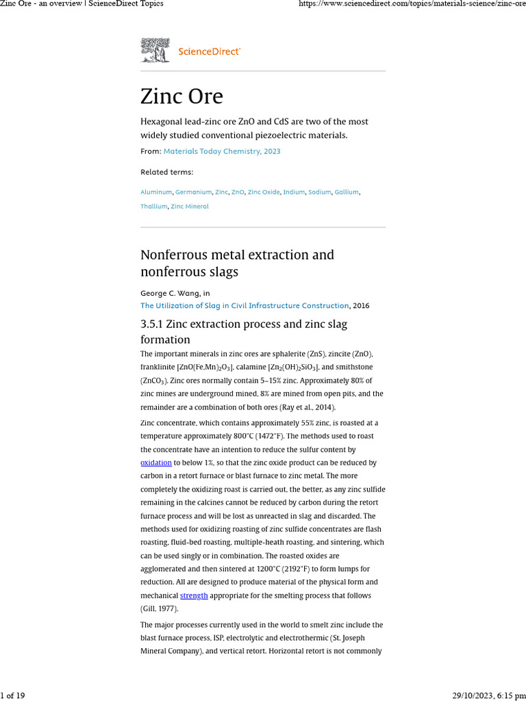 Zinc Ore Extraction and Processing Methods | PDF | Zinc Oxide | Zinc