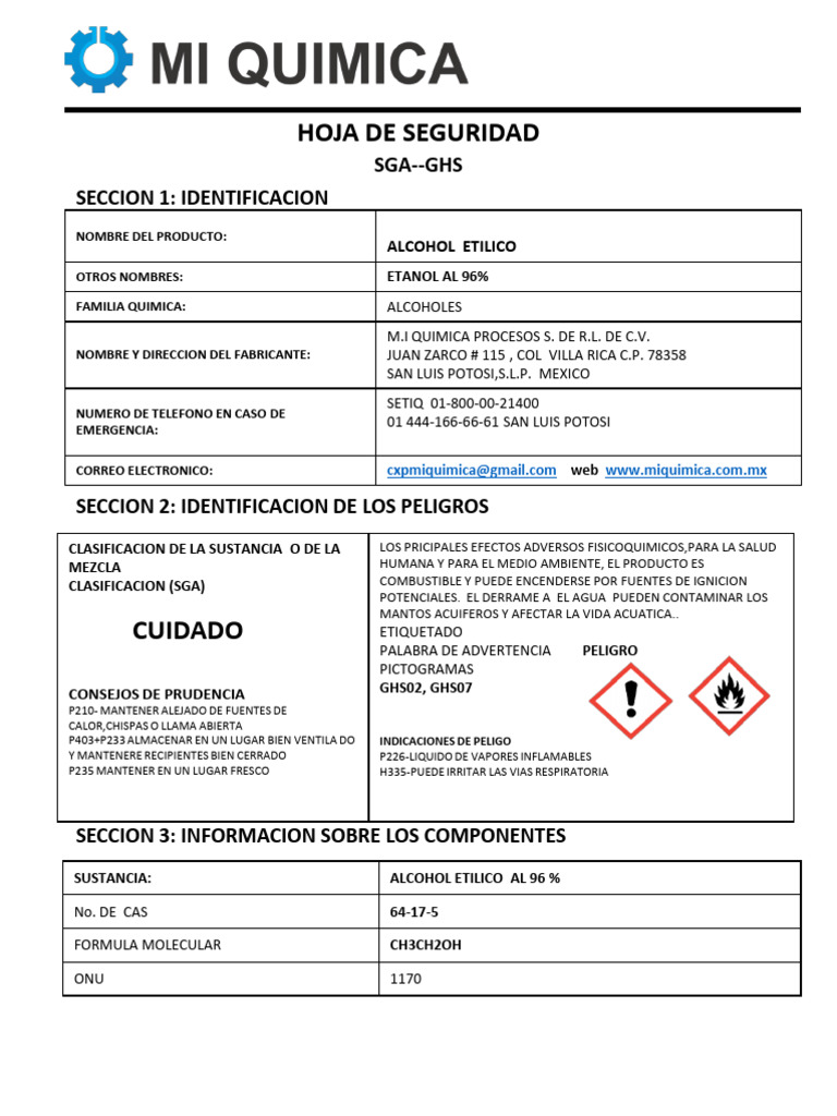HDS Alcohol Etílico | PDF | Etanol | Agua