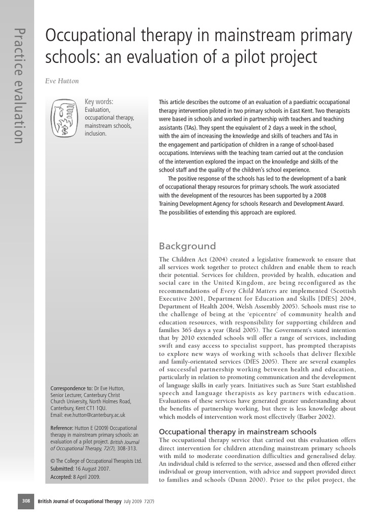 Journal Article - Occupational Therapy in Primary Schools | PDF