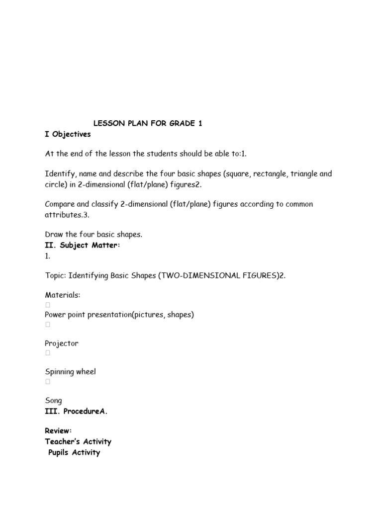 Lesson Plan For Grade 1 Math | PDF