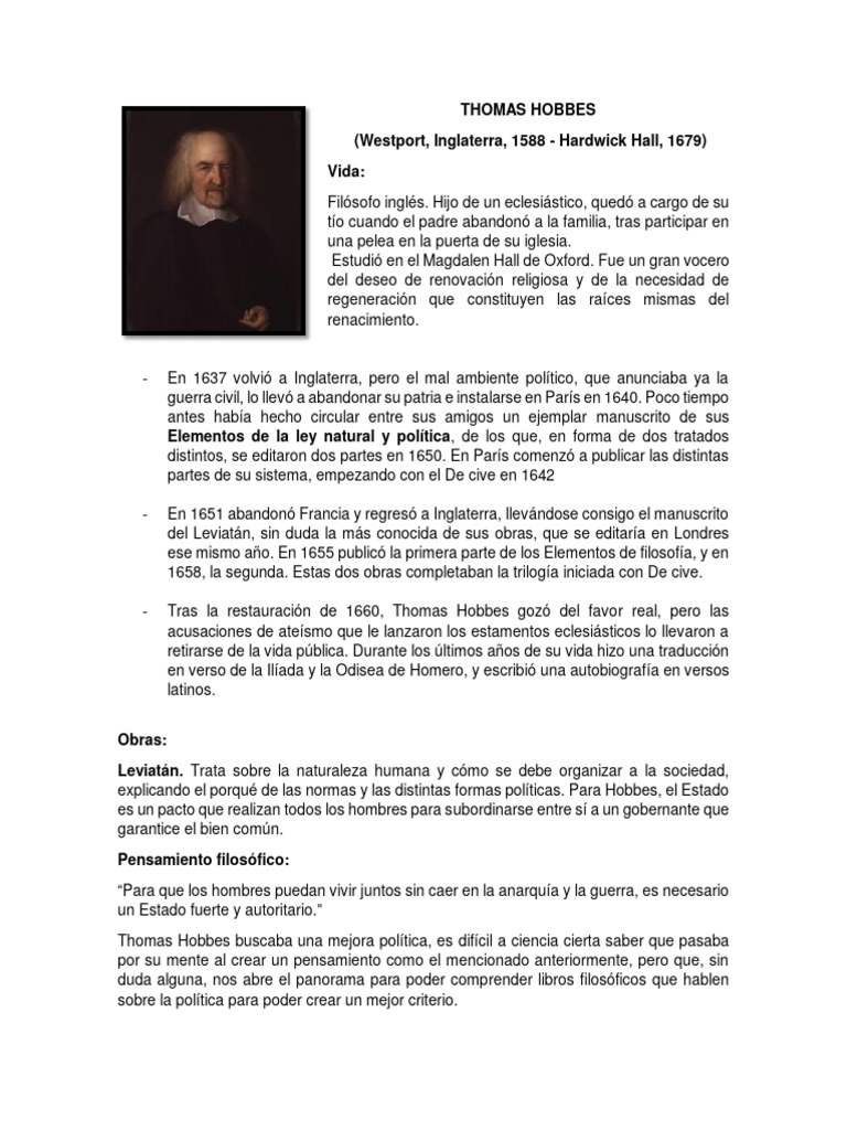 Biografía Thomas Hobbes | PDF | Thomas Hobbes