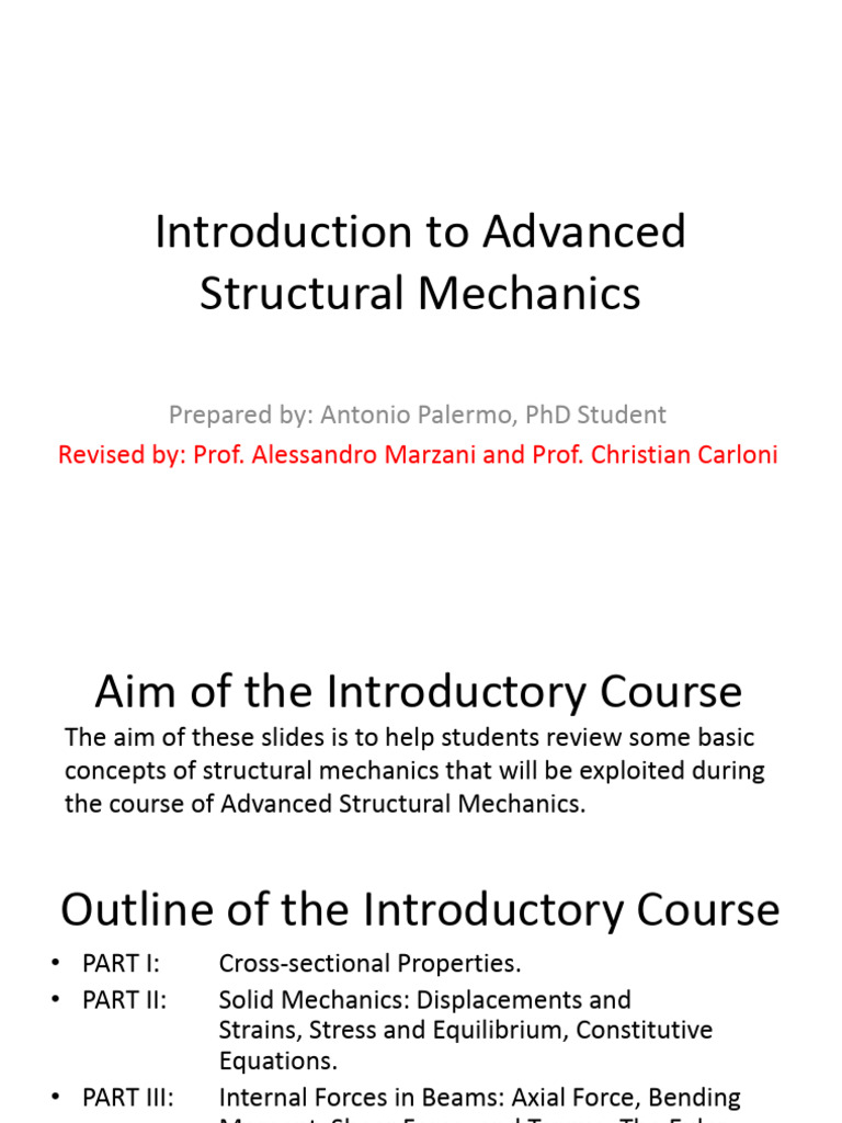 Introduction To Advanced Structural Mechanics (Presentation) Author Antonio Palermo | Download ...