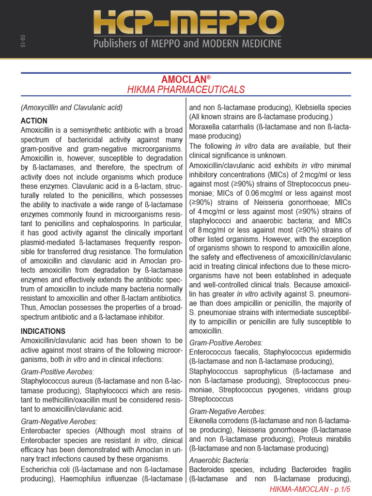 Hikma Pharmaceuticals: Amoclan | PDF | Staphylococcus | Penicillin