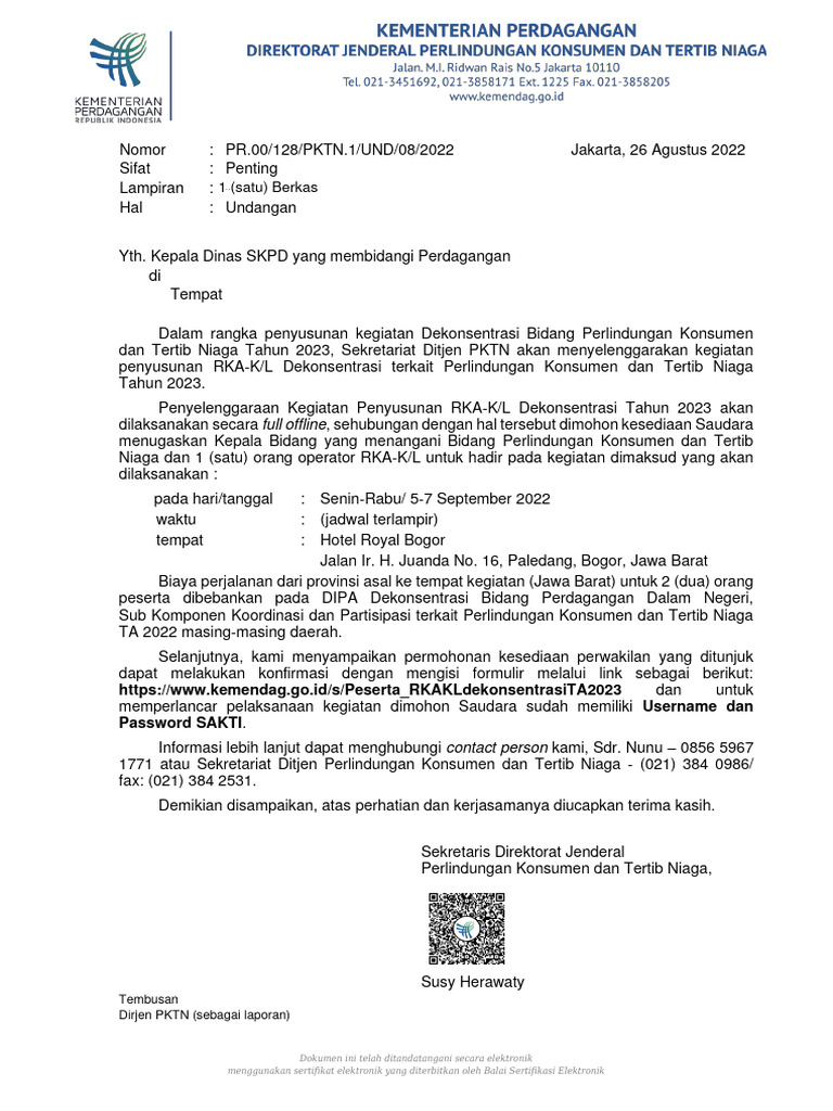 128 Undangan Kegiatan Penyusunan RKA-KL Dekonsentrasi Tahun 2023 | PDF