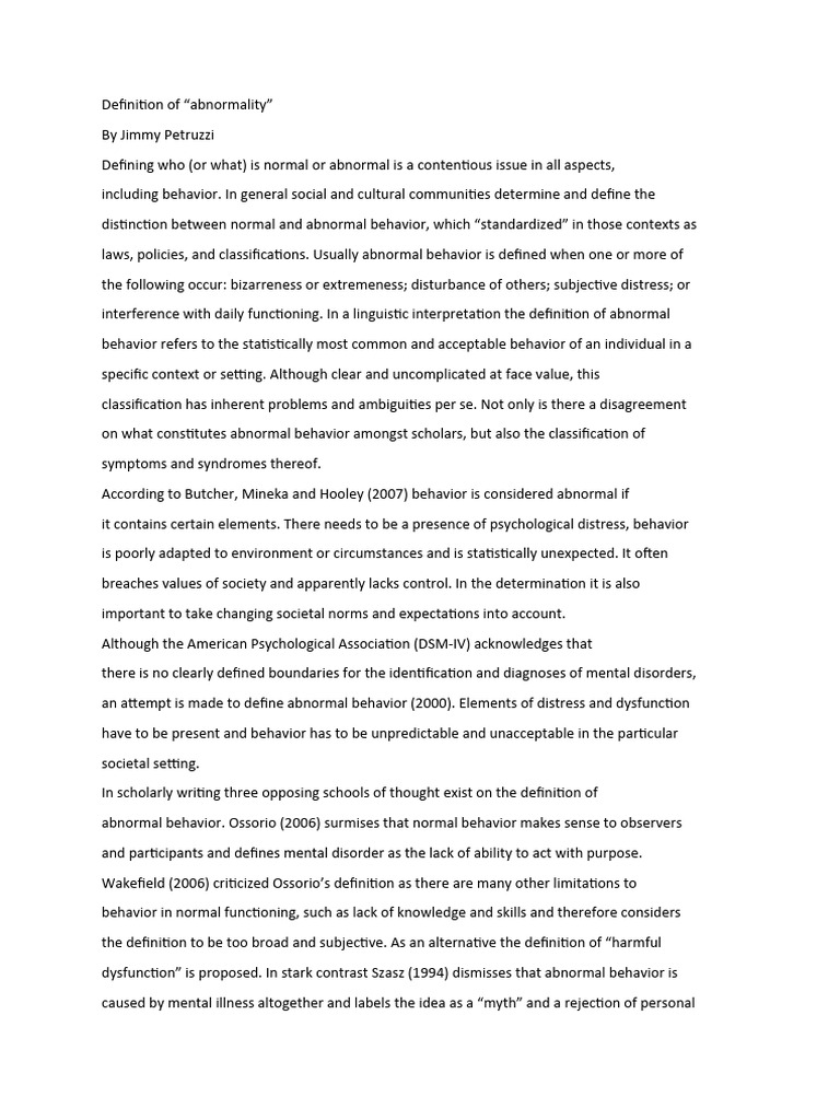 Understanding Abnormal Behavior Definitions | PDF | Mental Disorder ...