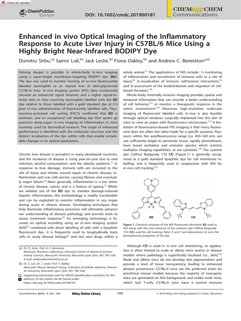 Immune Cell Tracking in Vivo (IVIS) Using BODIPY Dye | PDF | Microscopy | Absorption Spectroscopy