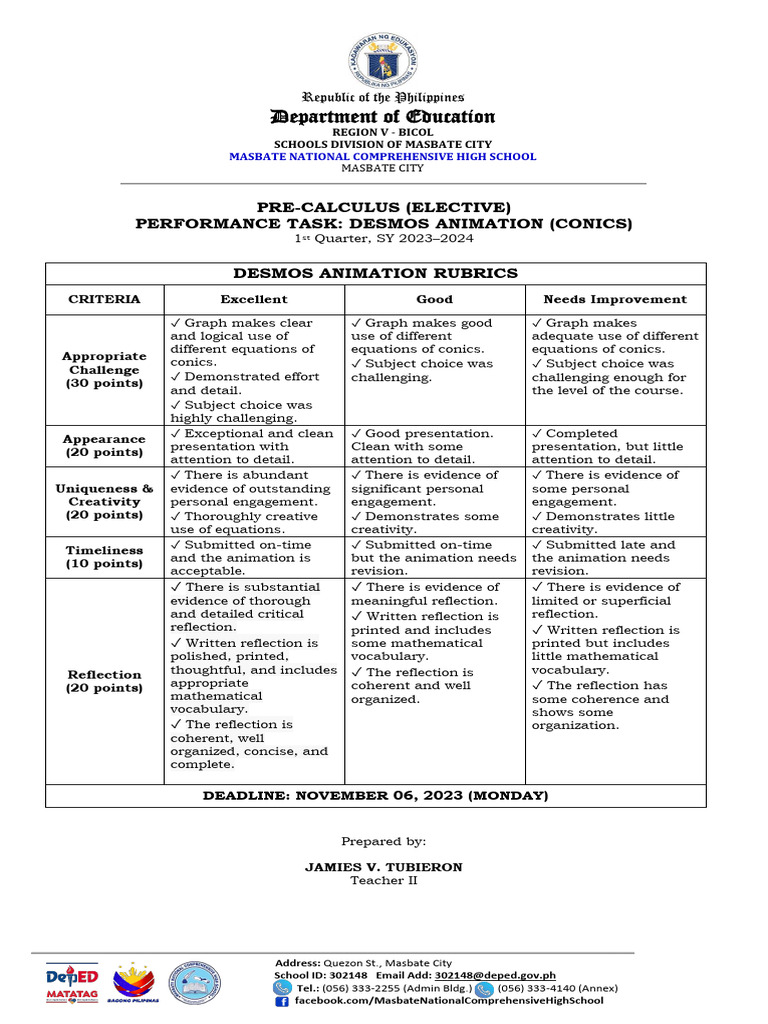 Pre-Calculus Performance Task Rubric | PDF | Cognitive Science | Cognition