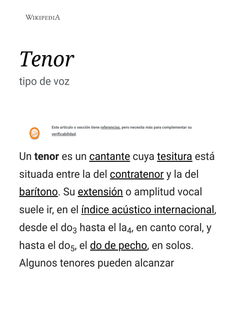 Tenor - Wikipedia, 6 La Enciclopedia Libre | PDF | Canto | Ópera