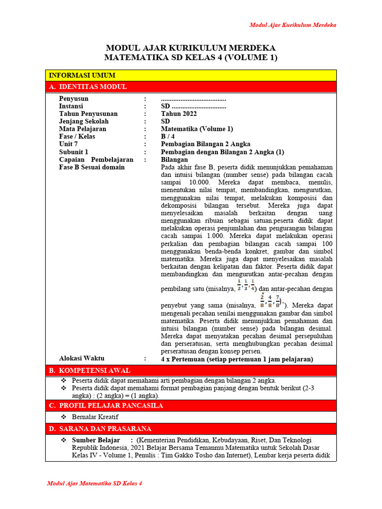 Modul Ajar MTK Unit 7 | PDF Modul Ajar MTK Unit 7 | PDF
