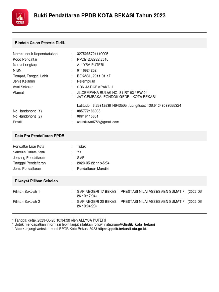 Bukti Pendaftaran PPDB-202322-2515 (1) | PDF