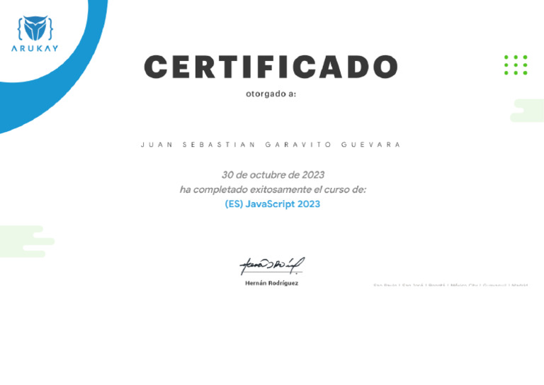 Certificado Arukay (ES) JavaScript 2023 | PDF