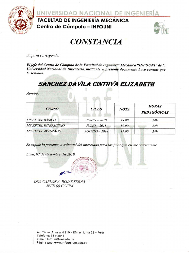constancia excel | PDF