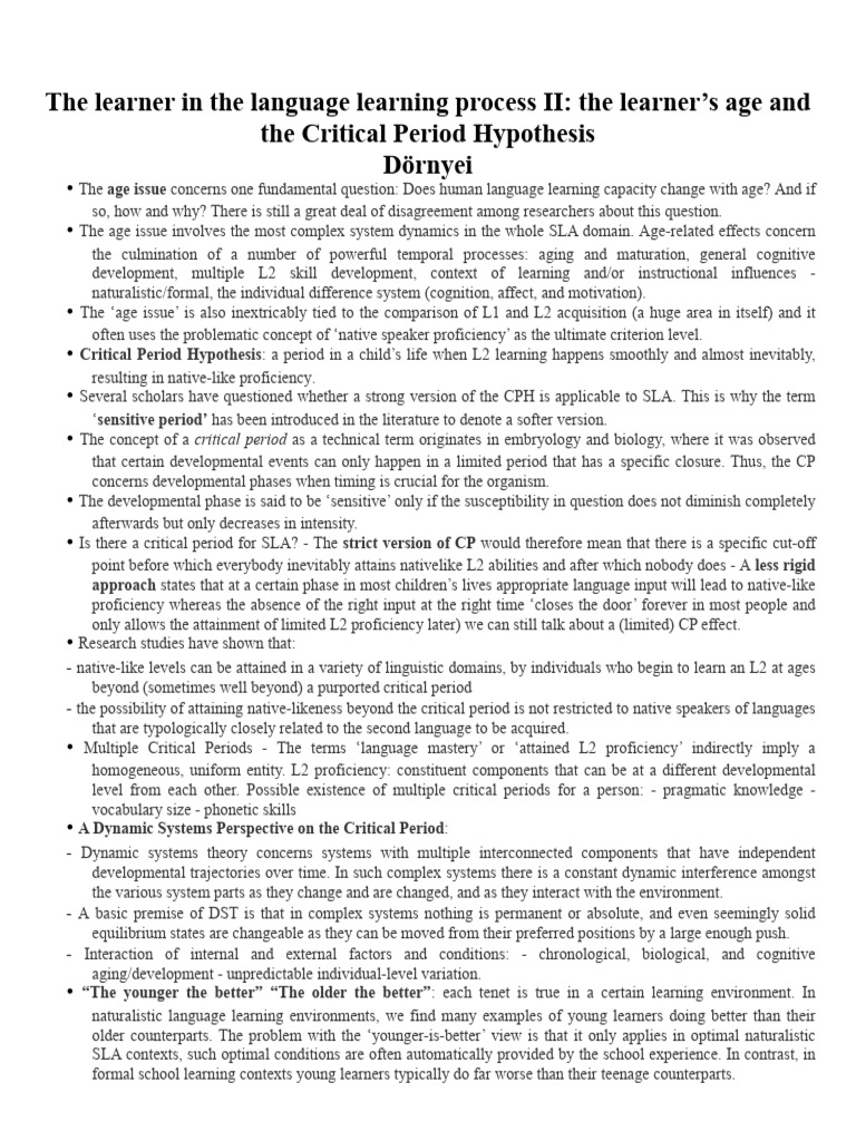 Dornyei - The Learner in The Language Learning Process II - The Learner ...