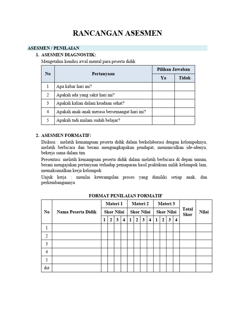 Rancangan Asesmen | PDF | Karier & Perkembangan