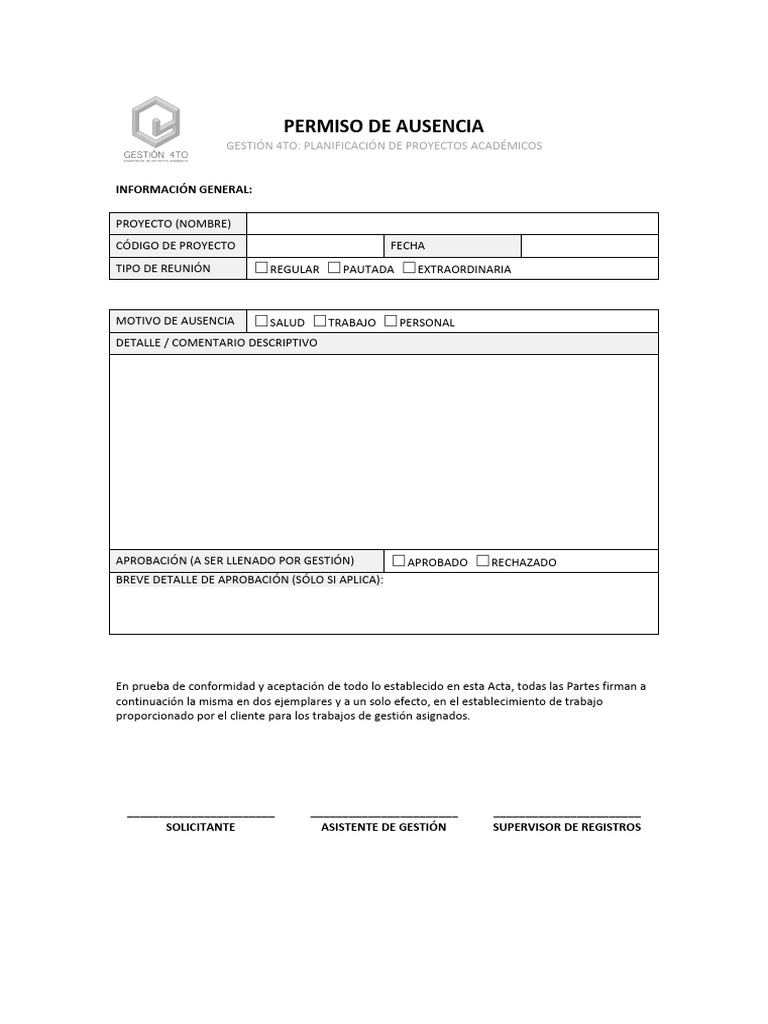 Solicitud - (Permiso de Ausencia) | PDF Solicitud - (Permiso de Ausencia) | PDF