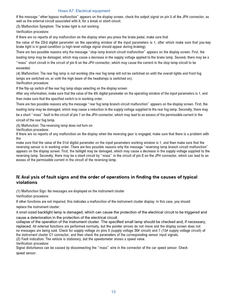 Howo A7 Cam Nang Sua Chua Dien00013 | PDF | Switch | Parameter ...