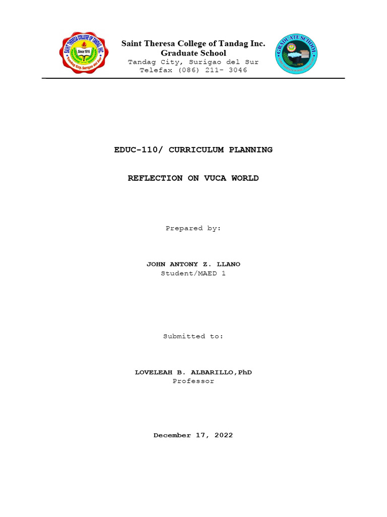 Vuca Reflection. John Llano | PDF | Cognition