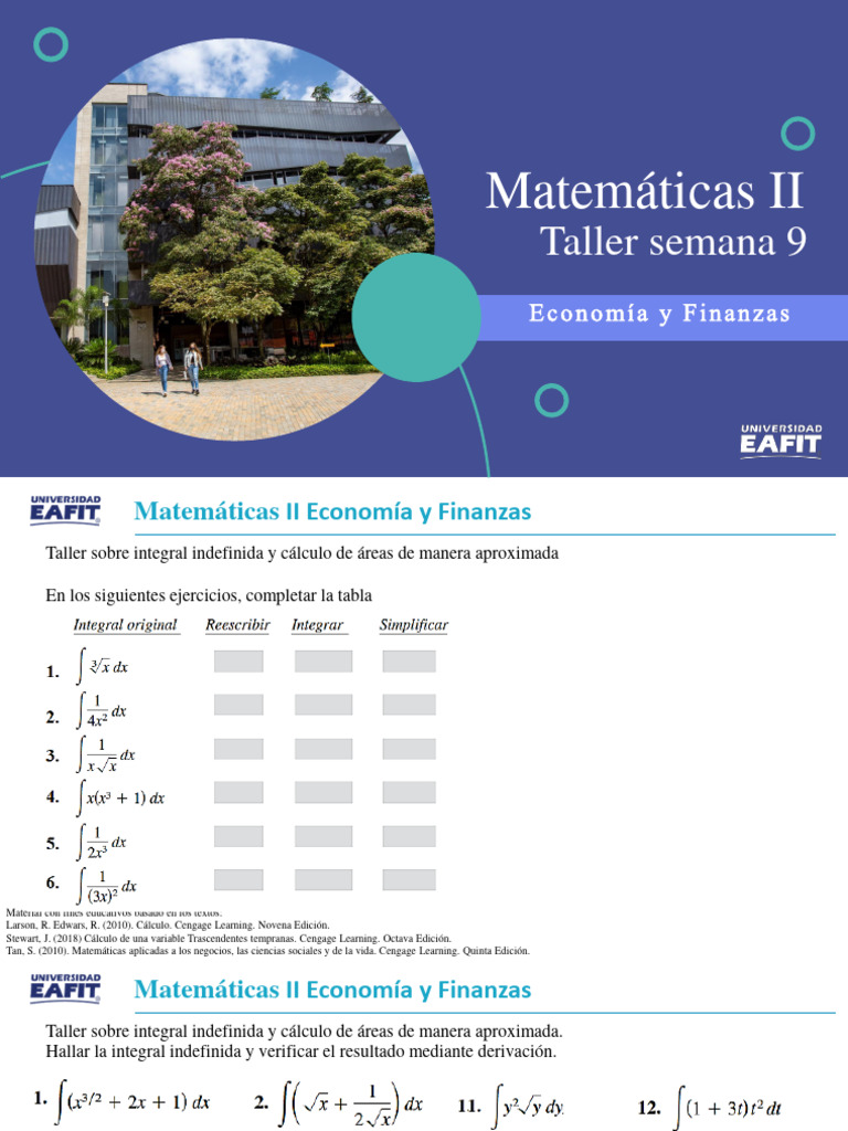 Semana 9 - Taller Matemáticas II | PDF | Integral | Matemáticas