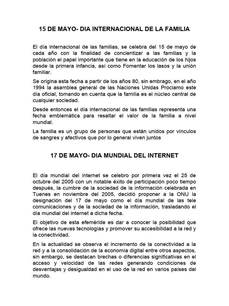 Dia Internacional de La Familia | PDF | Ciencias sociales