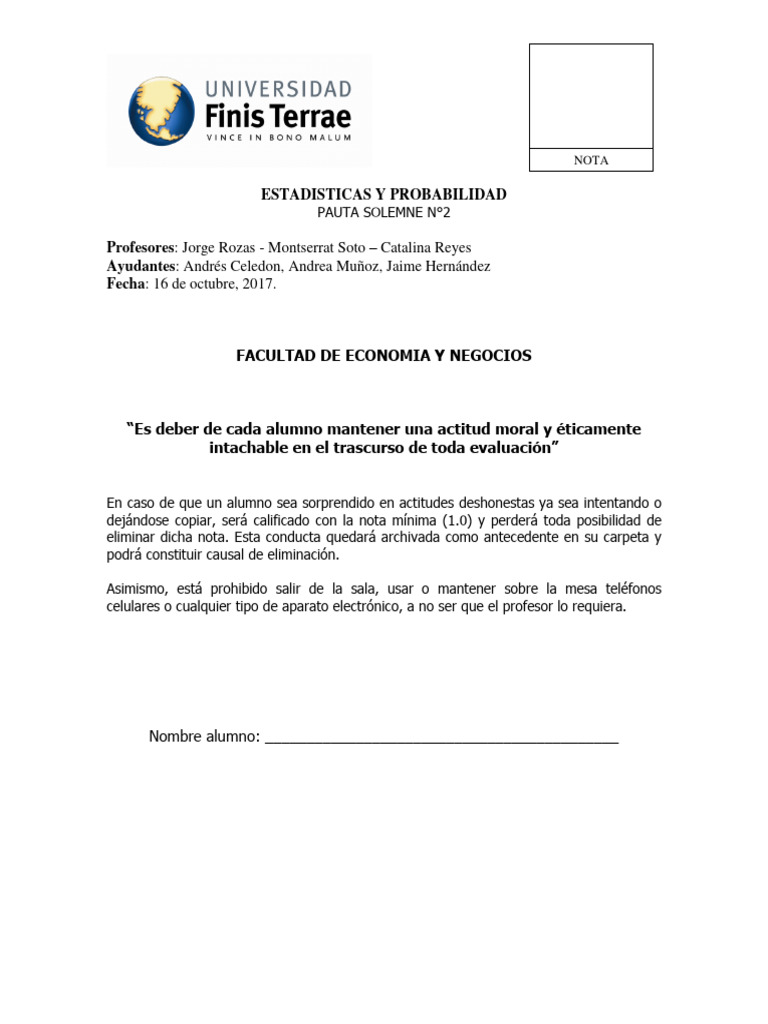 Pauta Solemne 2 Prob y Est 2sem2017 | PDF