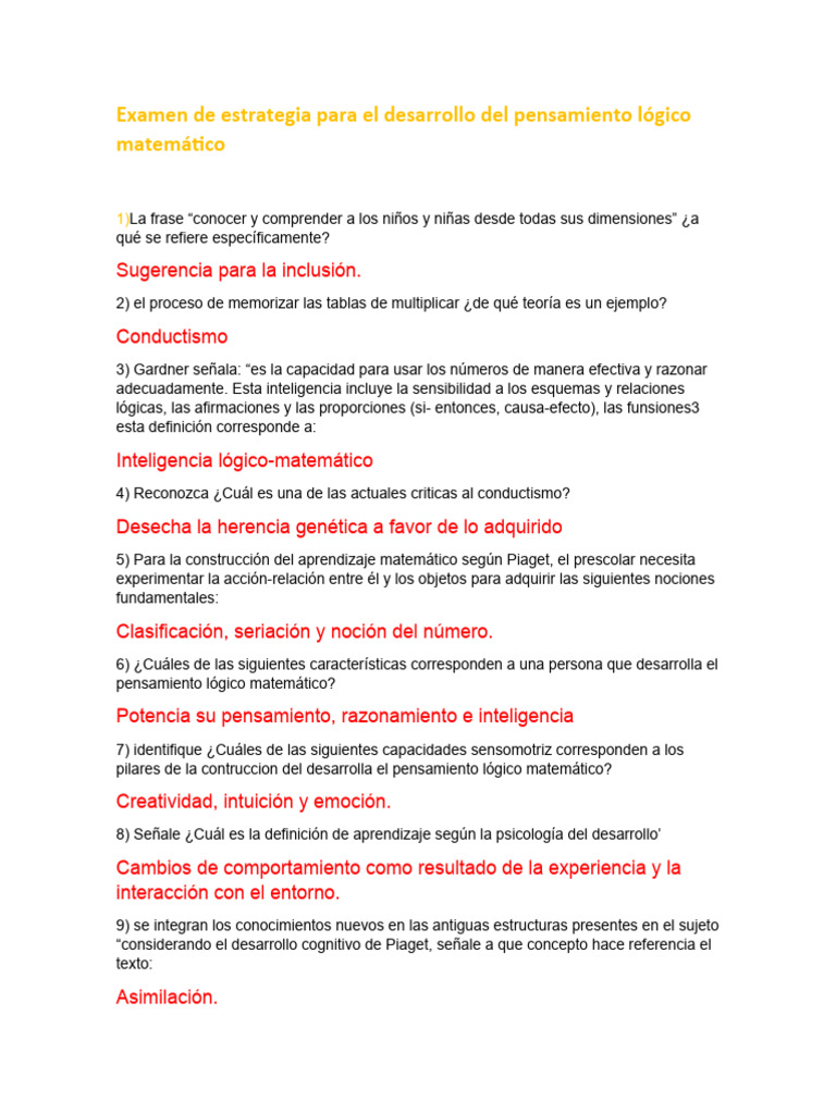 Examen de estrategia para el desarrollo del pensamiento lógico ...
