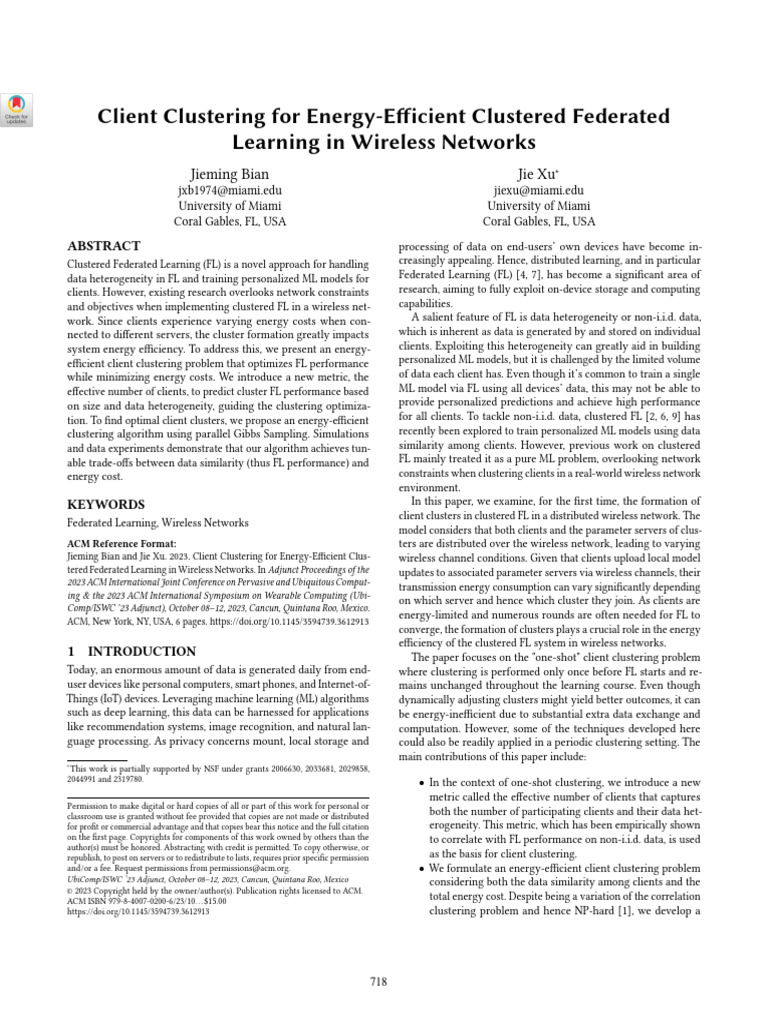 Client Clustering For Energy-Efficient Clustered Federated Learning in Wireless Networks | PDF ...