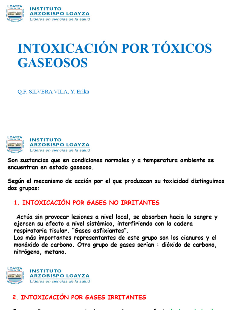 Intoxicación Por Tóxicos Gaseosos | PDF | Monóxido de carbono | Ozono